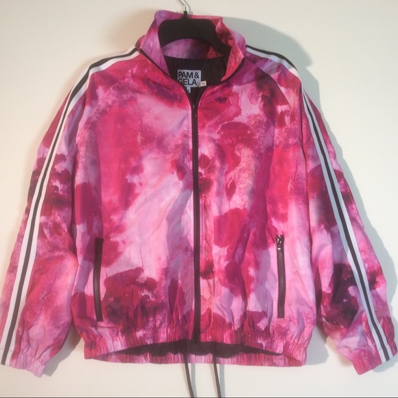 Pam & Gela | Jackets & Coats | Nwt Pam Gela Sz S Small Pink Watercolor Track Jacket Full Zip ...